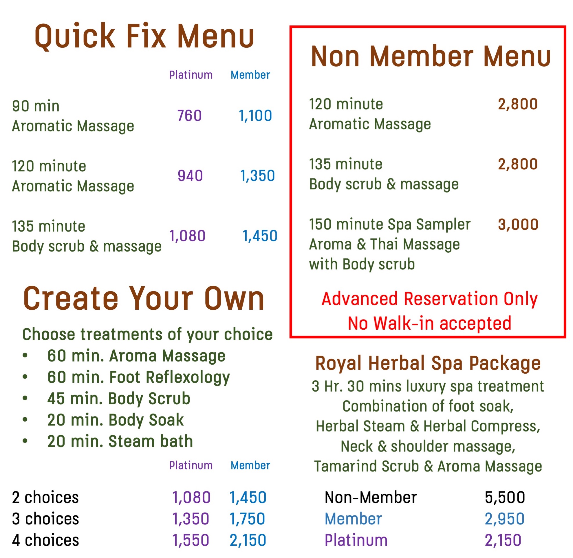 Menu – Spa Bangkok | Bangkok Retreat